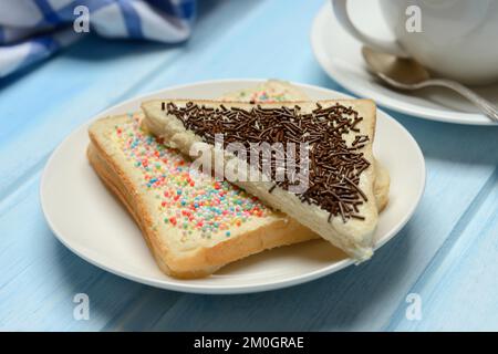 Fairy bread and Hagelslag, bread topping made of sugar pearls and ...