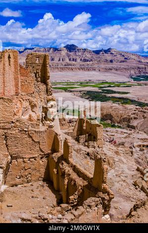 Collapsed houses in the kingdom of Guge, Western Tibet, Asia Stock ...