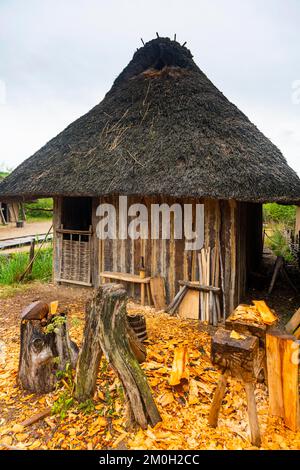 Viking village Haithabu, UNESCO World Heritage Site, interior of a ...