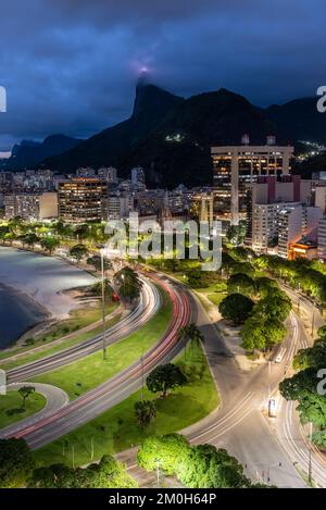 Long Exposure Night View of Corcovado Mountain and Guanabara Bay under ...