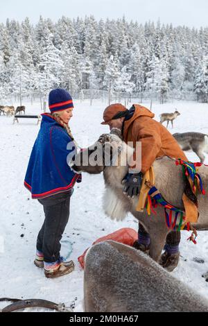 Sweden, Norbotten County, Jokkmokk, reindeer hide merchant in ...