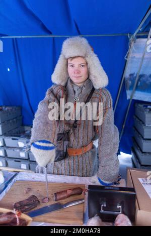 Sweden, Norbotten County, Jokkmokk, Sami knife worn on the belt, Sami ...