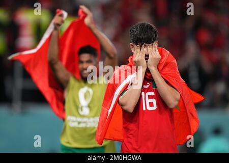 Morocco players celebrating the victory during the FIFA World Cup Qatar ...