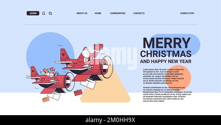 elves with santa claus flying airplane with gifts merry christmas happy ...