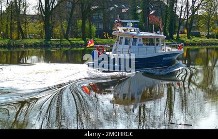 Lingen, Germany April 13 2016 - The German water police patrols the ...