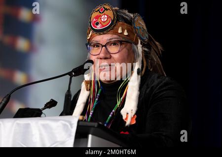 AFN National Chief RoseAnne Archibald is comforted as she sits with ...