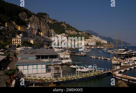 A general view of Amalfi town looking across the Marina toward the port ...