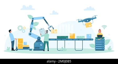 Vector illustration of manufacture interior with working smart machine ...