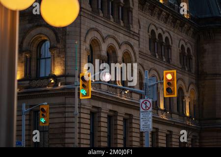 Traffic lights against historical building in downtown Ottawa, Canada ...