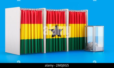 Ghana - voting booths and ballot box - election concept - 3D ...
