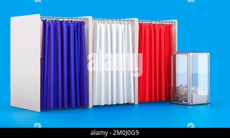 France - voting booths and ballot box - election concept - 3D ...