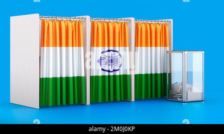 India - voting booths and ballot box - election concept - 3D ...