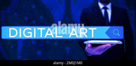 Text caption presenting Digital Art. Internet Concept use of skill and ...