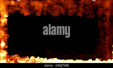 Square burning frame of blazing fire trails, isolated - object 3D ...