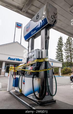 A gas pump that has caught on fire at a Chevron station in Northern ...