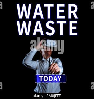 Text sign showing Water Waste. Business concept liquid that has been ...