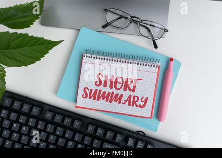 Sign displaying Short Summary, Business idea Brief statement of main ...