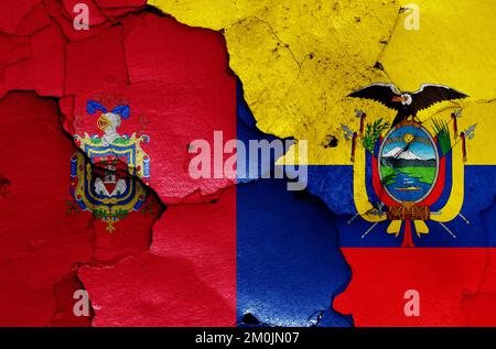 Flags of Quito and Ecuador painted on cracked wall Stock Photo - Alamy