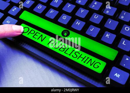 Hand writing sign Open Publishing, Internet Concept online access to ...