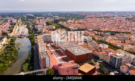 Perpignan (south of France): aerial view of the Campo Santo building ...
