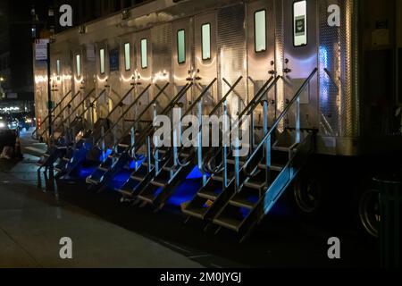 movie star dressing and makeup trailers on set in Manhattan NYC Stock ...