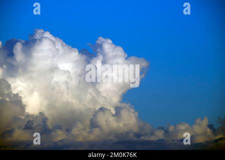 White fluffy cumulonimbus clouds forming before thunderstorm on summer ...