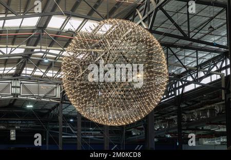 Big circle globe light like earth planet star in space or universe hang ...