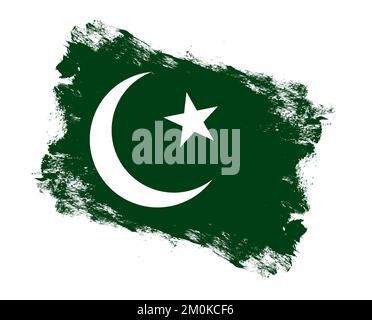 National flag of Pakistan painted with stroke brush on isolated white ...
