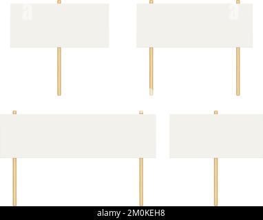 Blank white protest sign with wooden holder. Various realistic vector ...