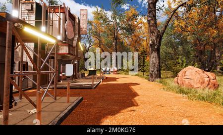 3D rendering. Futuristic landscape, Neo city with cyberpunk style and ...