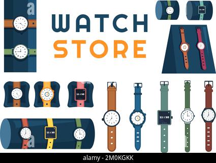 Watches Store with Various Models, Analog and Digital in Flat Cartoon ...