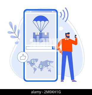 delivery man with box and man using mobile Stock Vector Image & Art - Alamy