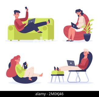 Woman sitting at home with tablet. Comfortable leisure time Stock ...