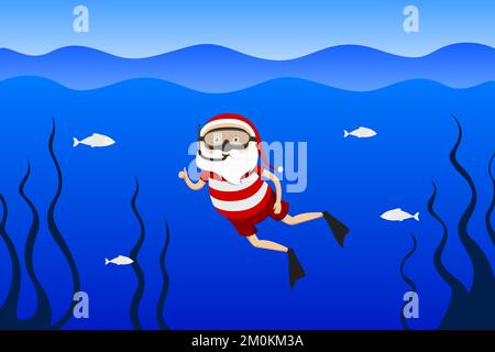 Santa Claus swimming with mask and flippers. Vector illustration Stock ...