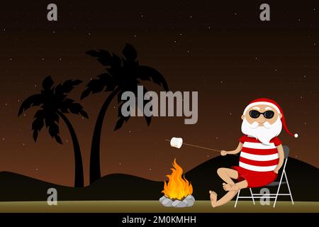 Santa Claus cooking marshmallows on fire. Vector illustration Stock ...