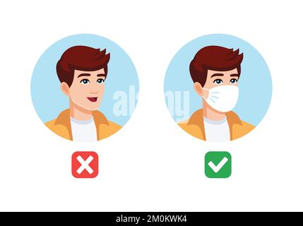 male wearing medical mask flat style icon vector illustration design ...