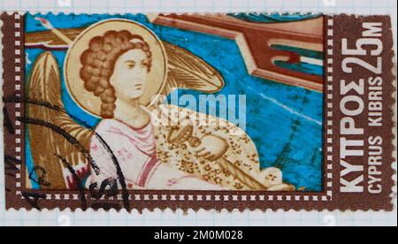 Photo of a postage stamp from Cyprus Horned God Bronze Statue Enkomi ...