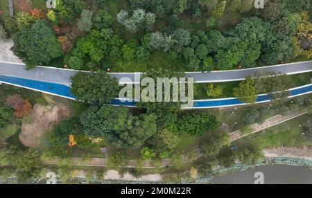 Aerial photo shows the scenery of Meishan Wetland Park in Meishan City ...