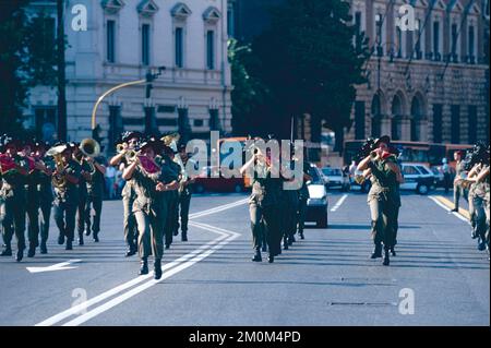 Italian sharpshooter troopers band running in the streets, Rome, Italy ...