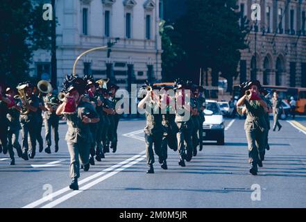 Italian sharpshooter troopers band running in the streets, Rome, Italy ...