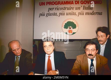 Italian politicians A. Reichlin, Achille Occhetto and Fabio Mussi at a ...