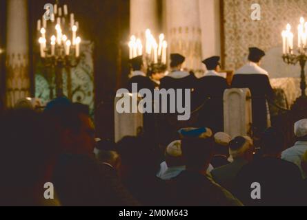 Italian Jews in the synagogue celebrating the reciprocal aknowledgment ...