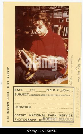 Barbara Bane repairing mukluks. Alaska Task Force Photographs Stock ...