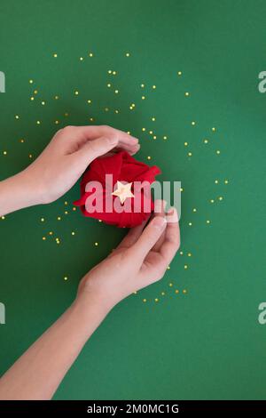 Christmas Box Wrapping Technique With Female Hands Stock Photo - Alamy