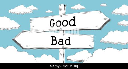 Good or bad - outline signpost with two arrows Stock Photo - Alamy