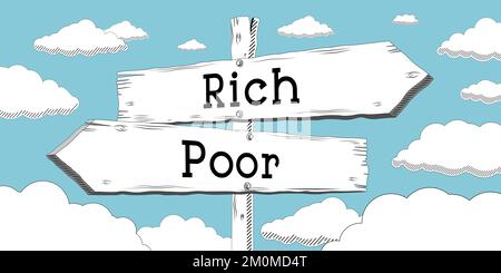 Rich or poor - outline signpost with two arrows Stock Photo - Alamy