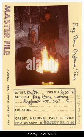 Ray Bane cooking dog food at 50 degrees below zero. Alaska Task Force ...
