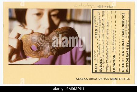 Ornately carved snow goggles of the Ipiutak Eskimo culture 100-300 AD ...