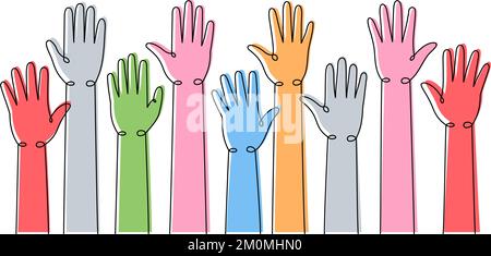 Hands up one line colored continuous drawing. Applaud hands continuous ...