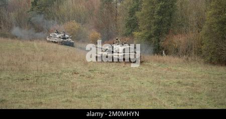 Two British army FV4034 Challenger 2 II main battle tanks hurtling ...